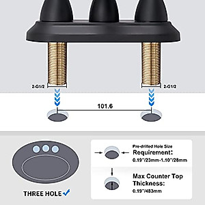 BRAVEBAR 4 Inch Bathroom Sink Faucet Black - 2 Handle Centerset Bathroom Faucets | 360° Swivel Spout Vintage Vanity Faucet Bathroom with Pop-up Drain Assembly and Water Supply Hoses Matte Black