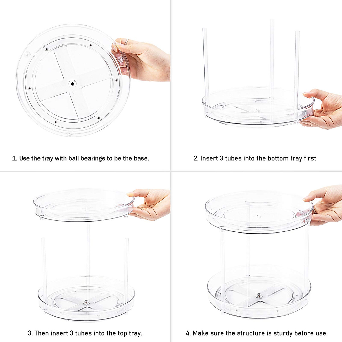 Popdylan 2 Tier Lazy Susan - 360 Degree Rotating Spice Rack - Turntable Cabinet Organizer for Cabinet, Fridge, Kitchen, Bathroom, Vanity Display Stand (10.6in)