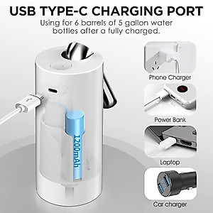 Water Dispenser, 5 Gallon Water Dispenser, Rechargeable Water Pump for 5 Gallon Bottle for Home, Office & Outdoor (White)