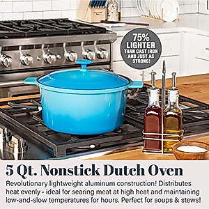 Granitestone Lightweight 5 Qt Dutch Oven Pot with Lid, Nonstick Dutch Oven Set, 10 in 1 Enamel Stock Pot/Cooking Pot & Dutch Oven for Sourdough Bread Baking, Oven/Dishwasher Safe, Non Toxic -Blue