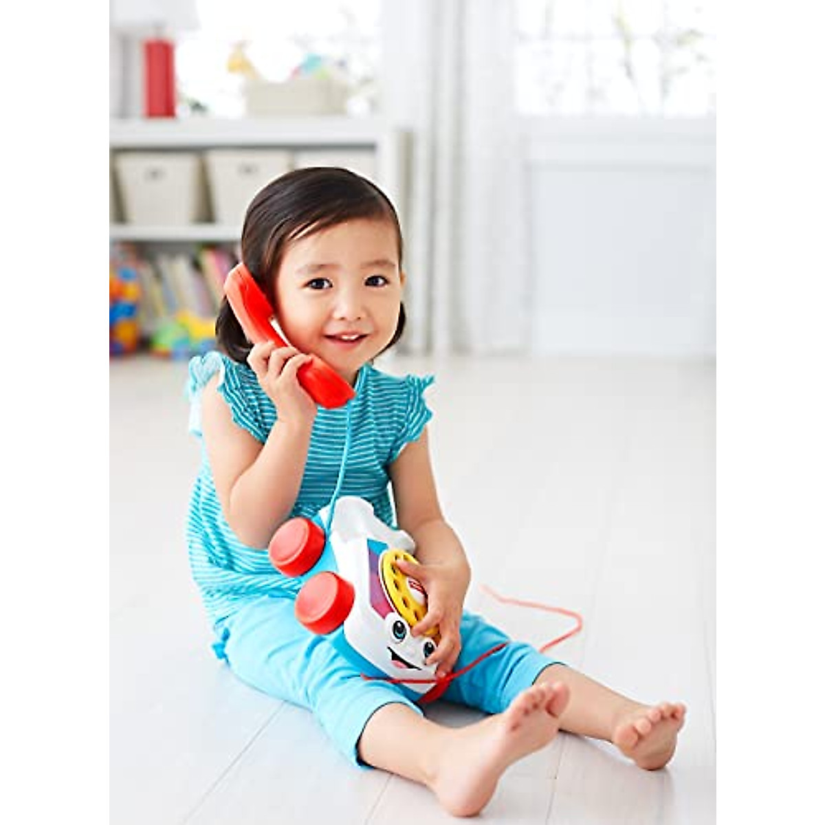 Fisher-Price Toddler Pull Toy Chatter Telephone Pretend Phone With Rotary Dial And Wheels For Walking Play Ages 1+ Years