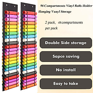 Loloka 2 Packs Vinyl Storage Organizer with 48 Compartment, Vinyl Roll Holder, Vinyl Storage Rack with 2 Hooks, Hanging Organizer Storage with 96 Roll Compartments (Black,96)