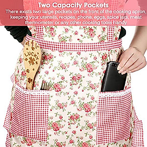 Syhood 3 Pieces Kitchen Floral Aprons Soft Flower Aprons Women Chef Aprons Adjustable Cooking Aprons with Pockets for Kitchen Cooking Baking Gardening Household Cleaning Supplies, 3 Colors