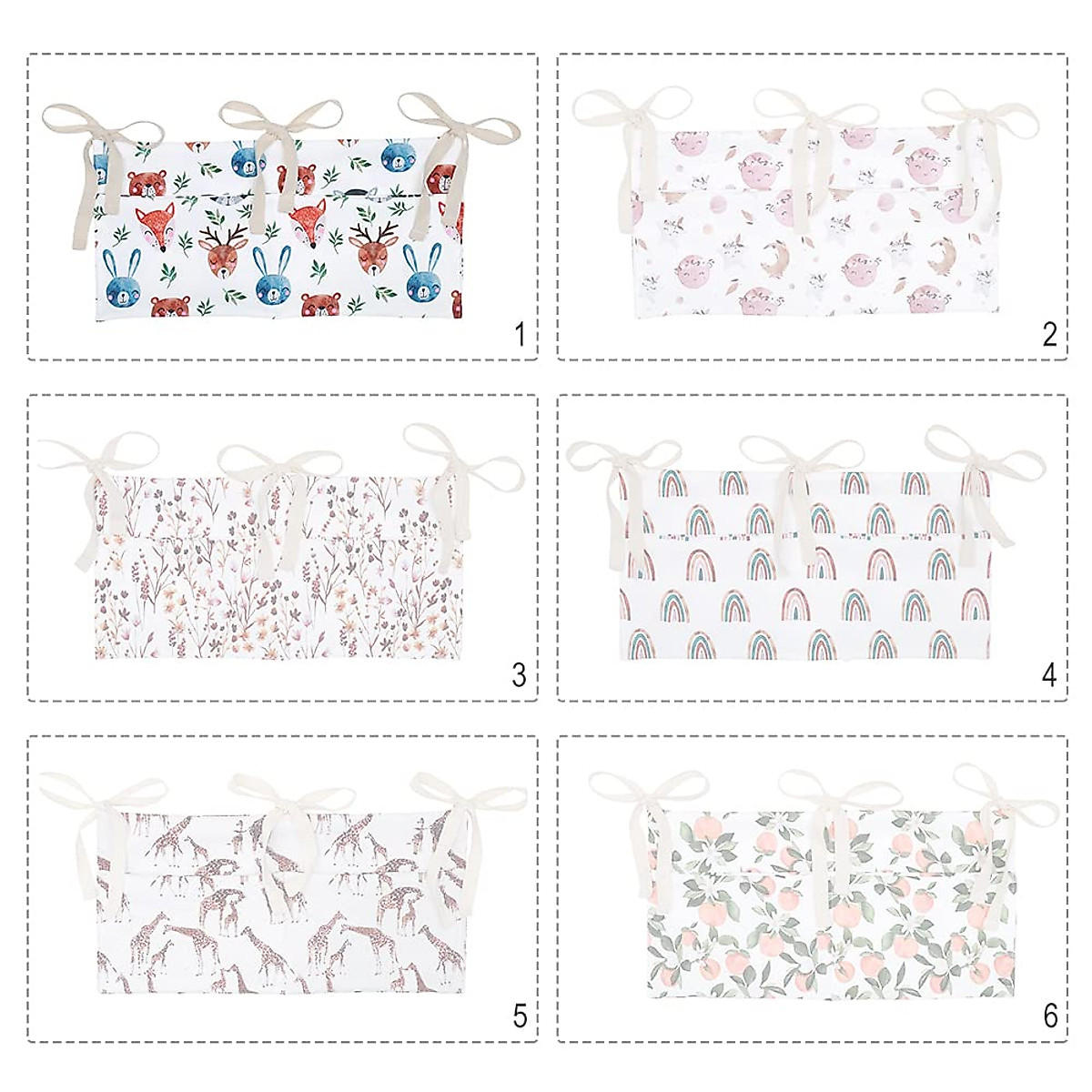 ikasus Hanging Diaper Organizer for Crib, 2 Pockets Organizer Personalized Printing Nursery Crib Hanging Classified Storage Bag Baby Bedside Hanging Organizer for Toys Diapers Wipes Baby Essentials