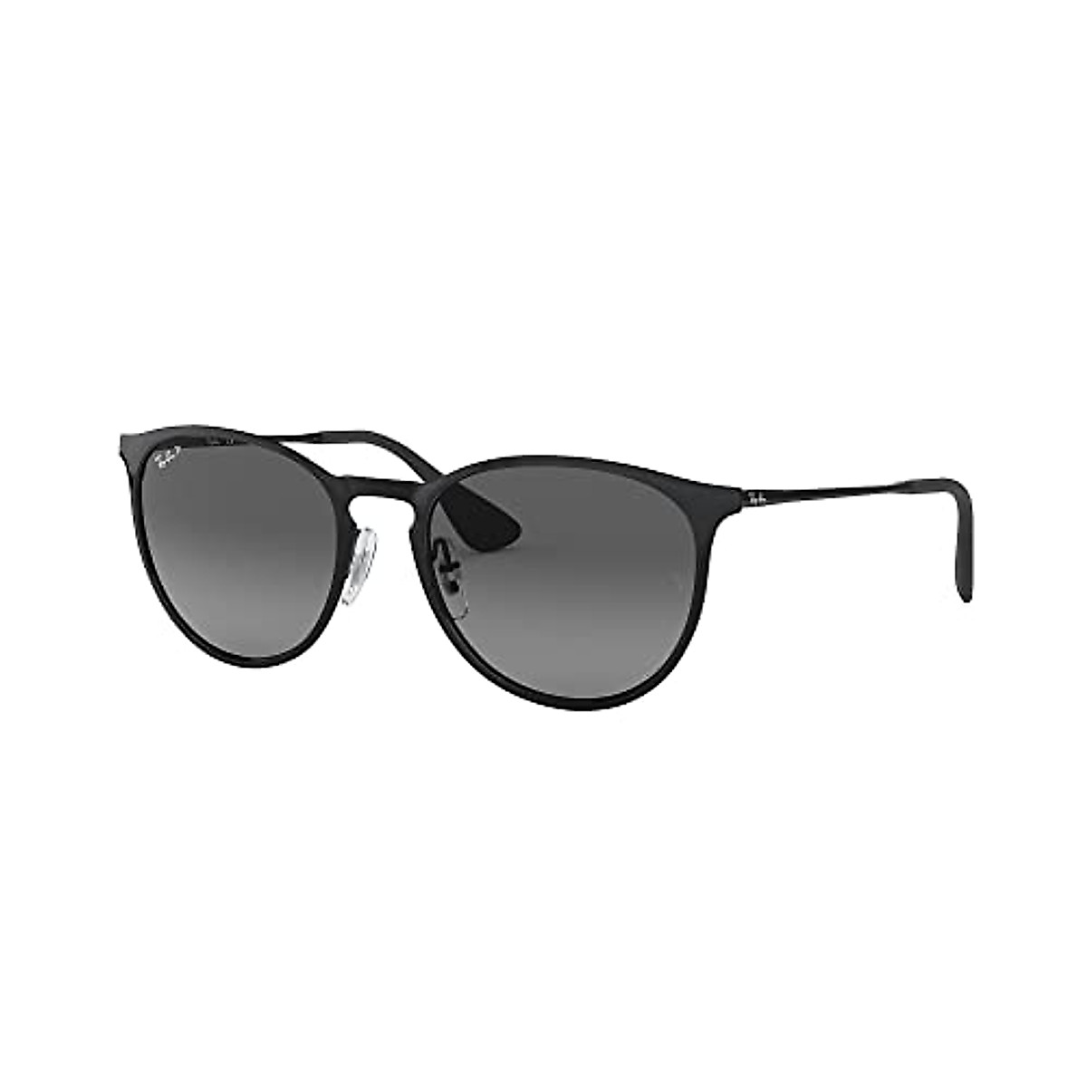 Ray-Ban RB3539 Erika Metal Round Sunglasses, Black/Polarized Light Grey Gradient Grey, 54 mm