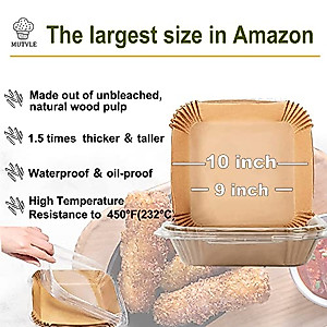 10 Inch Largest Square Air Fryer Disposable Paper Liner, XXL 100Pcs Air Fryer Parchment Paper Liners for 8QT or Bigger Air Fryer, Non-stick, Food Grade Baking Paper for Frying, Roasting and Microwave