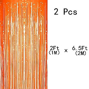 Orange Tinsel Foil Fringe Curtains Decorations - Fall Thanksgiving Carnival Halloween Party Construction Baby Shower 1st Birthday Graduation Summer Wedding Party Photo Backdrops Decorations, 2pc