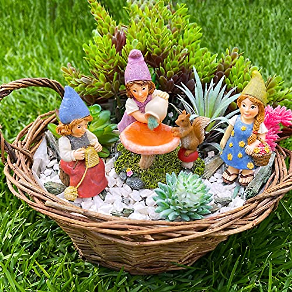 Mood Lab Miniature Garden Gnomes - Lady Gnomes Kit of 3 pcs - Figurines & Accessories Set - Outdoor or House Decor