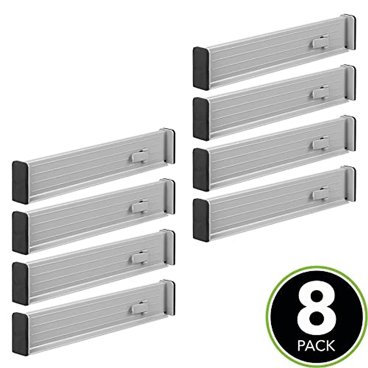 mDesign Expandable Dresser Drawer Divider with Foam Ends, Drawer Divider Locks in Place, Separators for Clothing and Accessories in Closet or Dresser Drawer, Ligne Collection, 8 Pack, Gray/Black