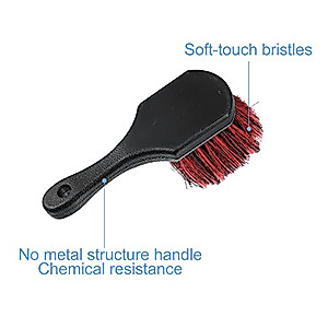 X AUTOHAUX Short Handle Wheel Tire Brush Soft Bristle Car Wash Brush for Car Tire Cleaning Dirt Road Grime Black Red
