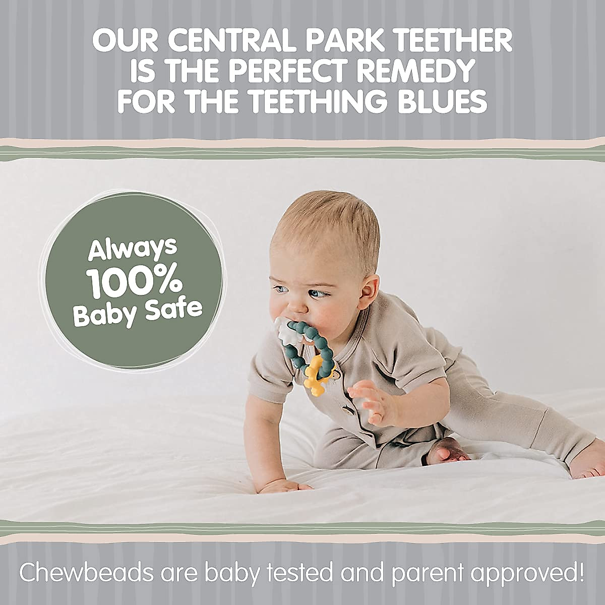 Chewbeads Central Park Teether - 100% Silicone Teething Ring for Infants, Babies & Toddlers - Textured Baby Silicone Teether - Ages 6 Months+ - Butterfly