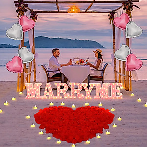 WLLEYAY Marry Me Sign Large Proposal Decorations Light Up Letters with 2000 Pcs Rose Petals and 24 Romantic LED Flameless Candles Love Balloons Kit for Valentines Day Engagement Wedding Outdoor Decor