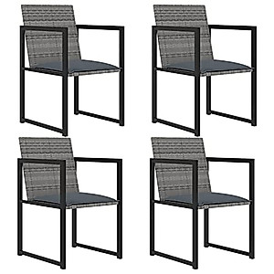 vidaXL Patio Dining Set with Cushions 9 Pieces Garden Courtyard Poolside Furniture Dinner Tables and Chairs with Pads Poly Rattan Black