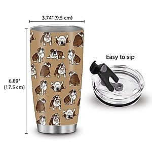 WIRESTER 20 OZ Stainless Steel Tumbler With Lid, Double Wall Vacuum Insulated Tumbler, Coffee Travel Mug Cup for Hot Cold Drinks - Brindle Brown English Bulldog Funny Playful