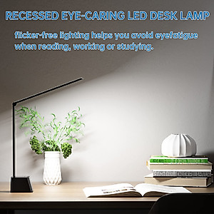Ambertronix Rechargeable Cordless LED Desk Lamp, 5 Brightness & 5 Lighting Modes, USB Charging Port, Aluminum Arms, Portable, Dimmable, Touch Control, Auto Timer (Black)