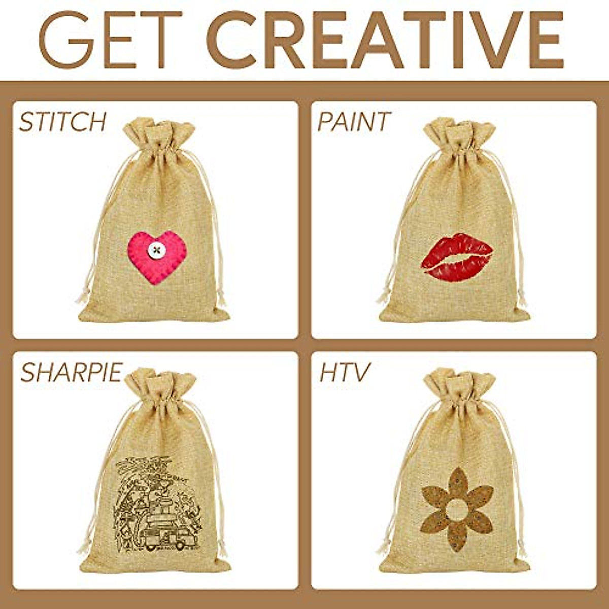 FLAIRYLAND 25 Pack 5" X 8" Linen Burlap Bags with Jute Drawstring for GiftBags Wedding Party Favors Jewelry Pouch, ChristmasBirthday Presents, Snack Sacks and DIY Craft Arts Projects, Brown