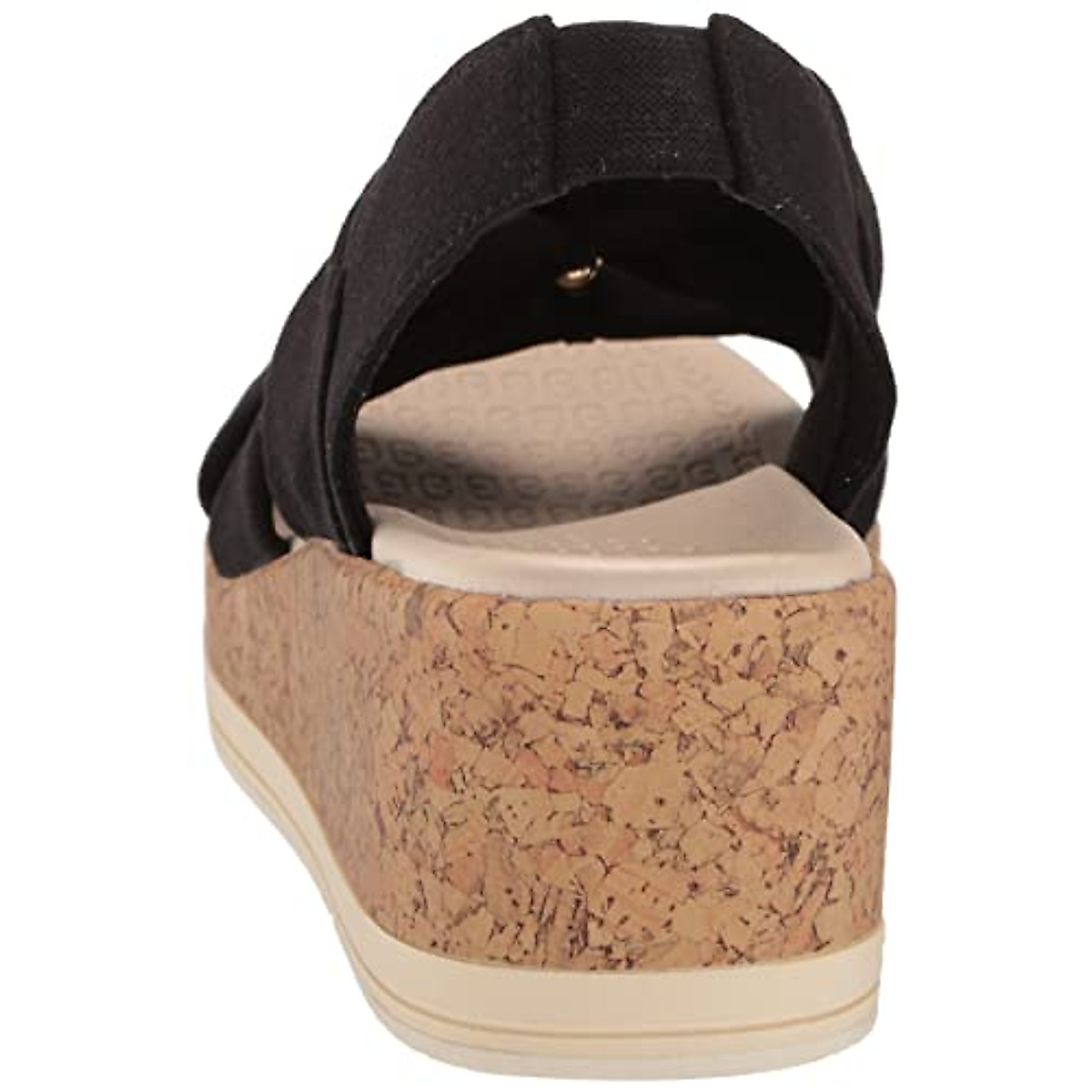 BZees Womens Roma Cork Wedge Beaded Sandal Black Denim 8 M