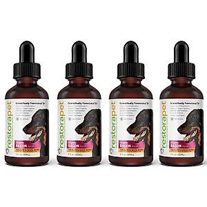 RestoraPet 4-Pack Dog & Cat Bacon Liquid Multivitamin | Dog Arthritis Pain Relief | Hip & Joint Vitamins for Dogs - Anti Inflammatory Supplement for Dogs & Cats | Organic & Non-GMO, Vet Approved