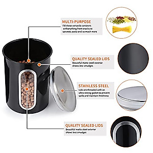 malmo Canisters Set, 4 Piece Food Container Window Kitchen Canister with Fingerprint Resistance Lids, Black