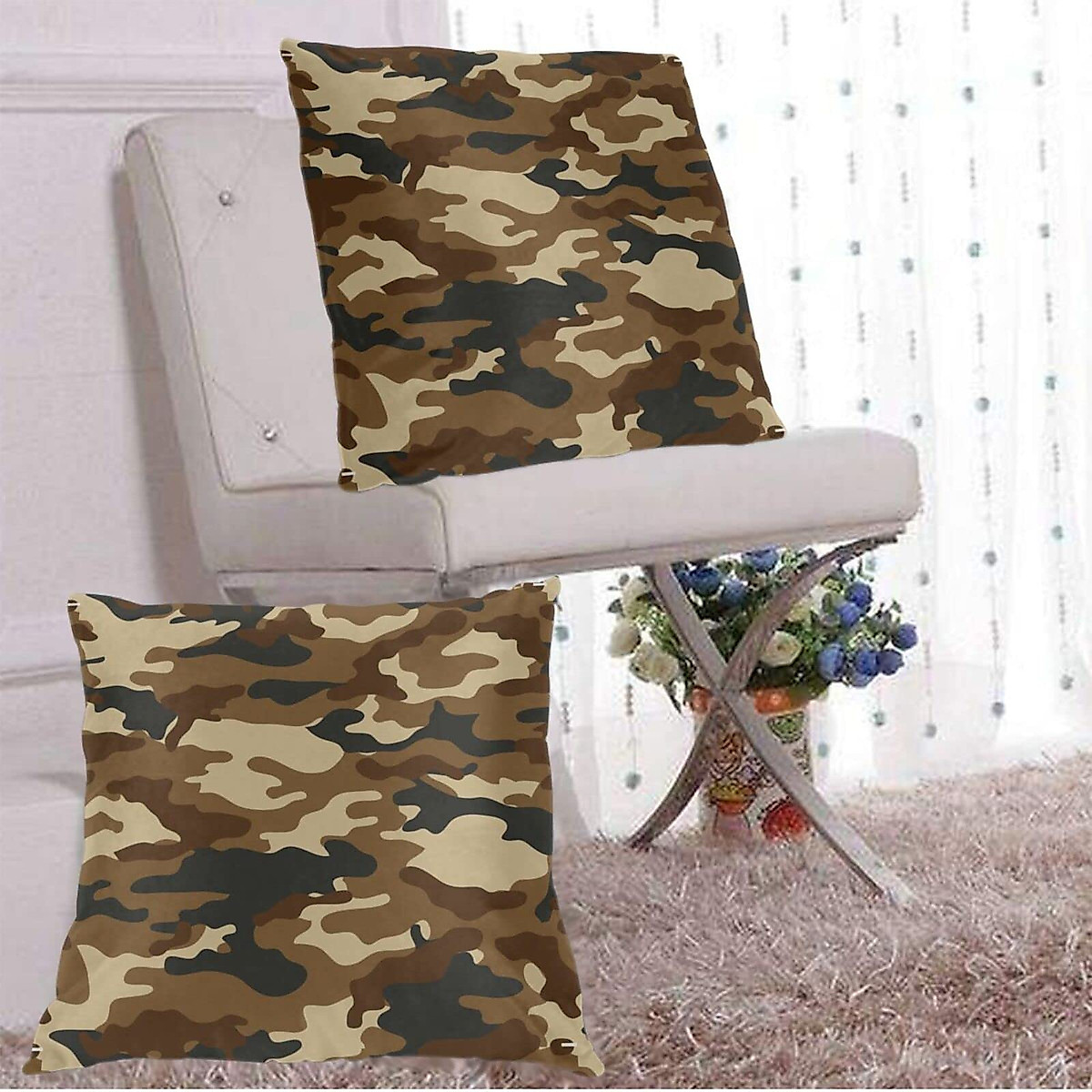 Fiokroo Military Camouflage Throw Pillow Covers Set of 2 Pillow Cushion Cases Army Style Camo Square Pillowcases for Sofa Bedroom Living Room Car, 18 X 18 Inch