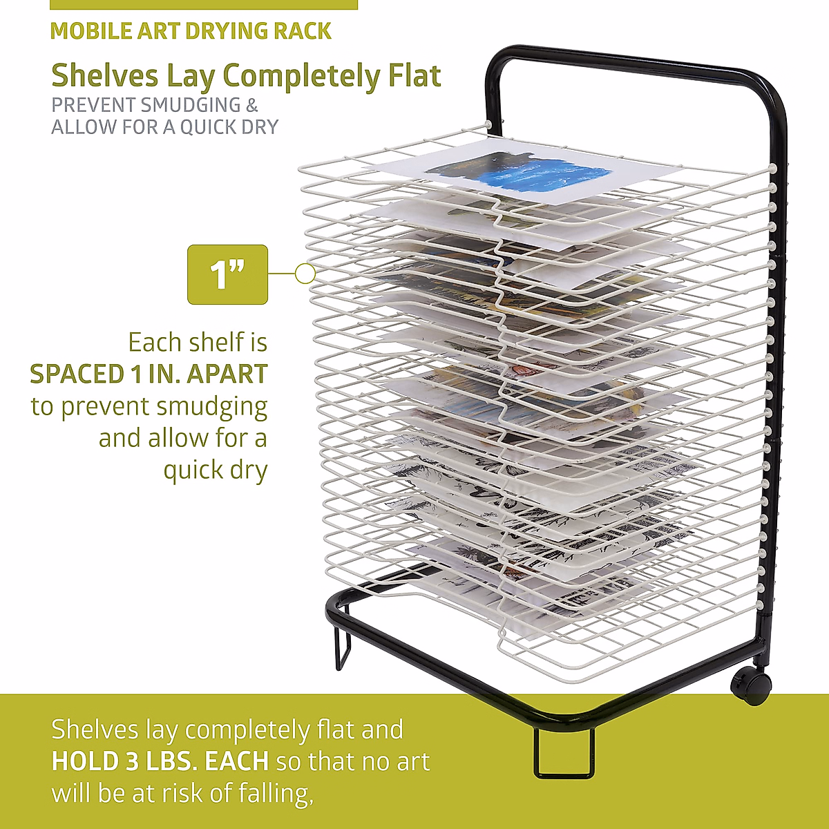 Pearington Mobile Wide Art Drying Rack for Classrooms, Art Studio, 25 Shelves, White