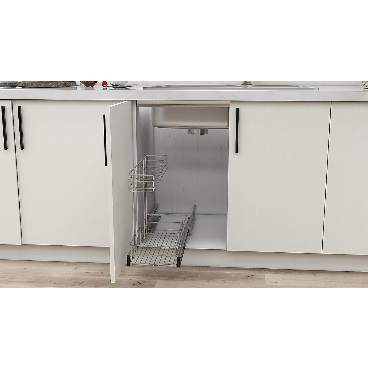 Pull Out Cabinet Organizer - 2 Tier Sliding Shelves for Kitchen, Bathroom, Home - Under Sink Slide Out Drawer for Cabinet (9W x 18.5D x 16H inch, Chrome)