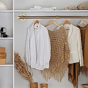 AddGrace 2 Pack Clothes Rack Gold Wall Mounted Industrial Pipe Clothing Rack Heavy Duty Clothes Rack for Hanging Clothes Multi-Purpose Closet Hanging Rack Garment Bar for Wardrobe and Laundry Room