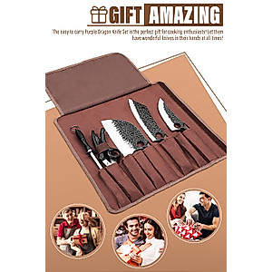 Purple Dragon 9 pcs Chef Knife Set, High Carbon Steel Hand Forged Meat Boning Carving Cleaver Butcher Knife with Accessories for Kitchen, BBQ Camping Knives Set with Roll Bag