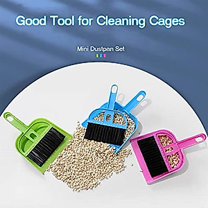 SEIS 3 Pack Hamster Mini Dustpan and Broom Set Guinea Pig Classical Besom Chinchillas Sweeper Cavy Cage Clean Hedgehogs Scooper for Small Animal (Blue)