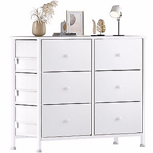 BOLUO White Dresser for Bedroom 6 Drawer Organizers Fabric Storage Chest Tower Wide Dressers Unit for Closet Nursery Hallway Office, Kids and Adult Modern