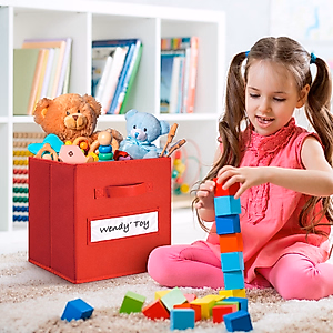 artsdi 11 Inch Storage Cube,Storage bin,cube storage (Set of 10) Foldable Fabric Cube Storage Bins with 10 Labels Window Cards & a Pen,Baskets Containers for Shelves,Closet Organizers Box,Red