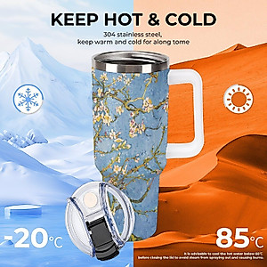 Niapessel Leak Proof Tumbler, Insulated Water Bottles with Straw, Blooming Almond Tree Van Gogh Insulated Cup with Handle 40 Oz Stainless Steel Flask for School, Travel, Car, Sports, Work
