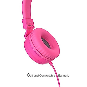 Headphones for Children Lightweight Stereo Folding Wired Headphones for Kids Adults Adjustable Headband Headset for Cellphones Smartphones iPhone Laptop Computer Mp3/4 Earphones (Pink)