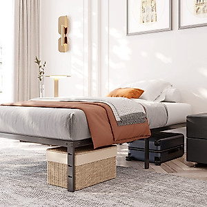 zunatu 14 Inch Twin XL Metal Bed Frame Foundation No Box Spring Needed Heavy Duty Tall Platform with Large Storage Easy Assembly Mattress Noise Free, Black