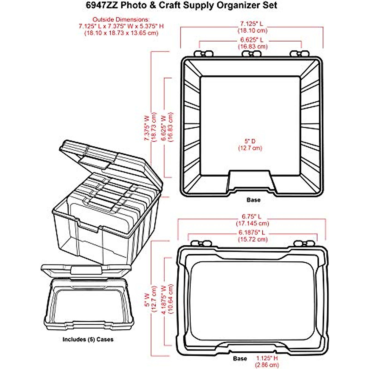 ArtBin 6947ZZ Photo & Craft Organizer Set, Large Box with [5] Plastic Storage Cases Inside, Clear