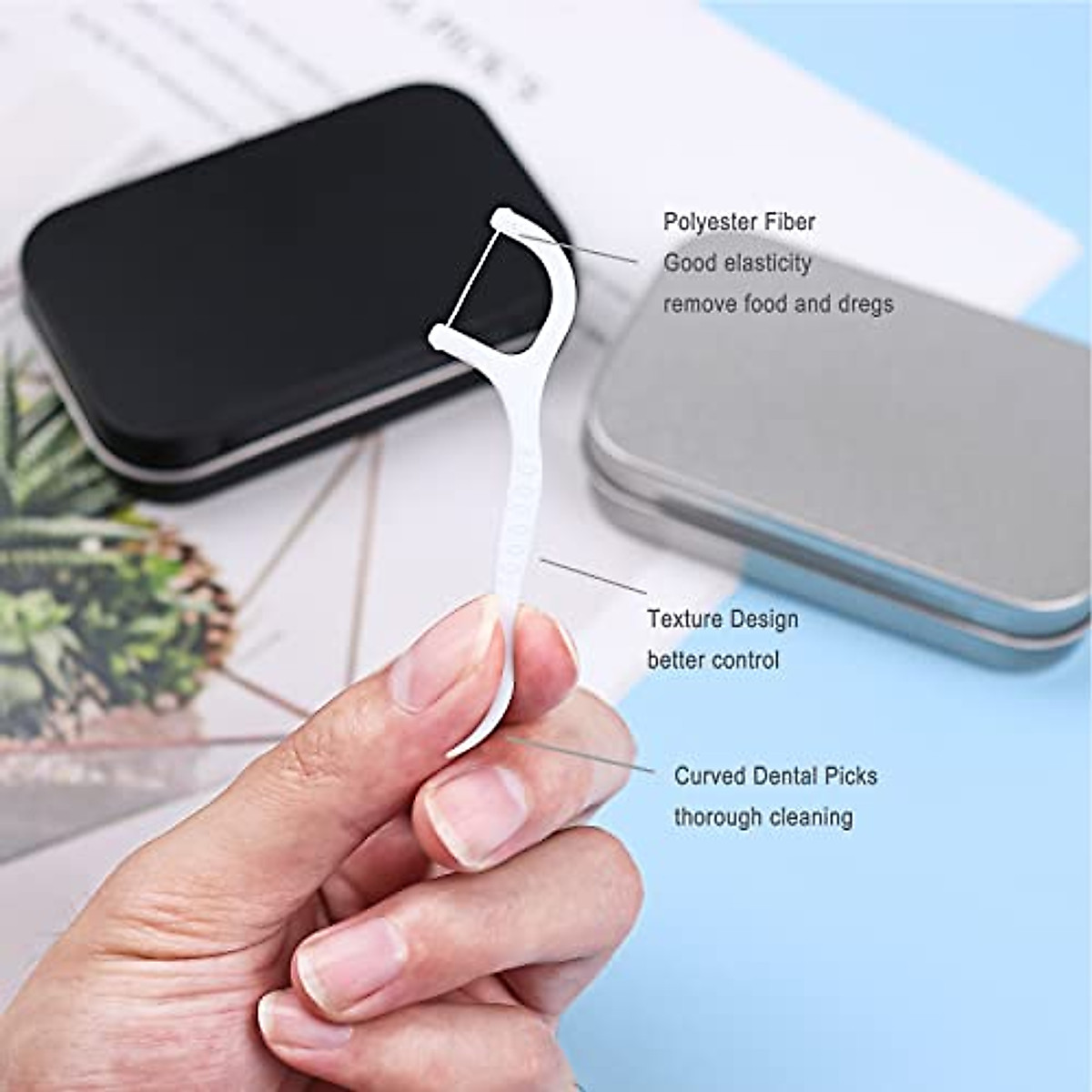 Dental Floss Case Travel Floss, 200 Count Dental Floss Picks with 2 Travel Cases, Fine Dental Flossers, Dental Picks for Teeth Cleaning(Silver, Black)