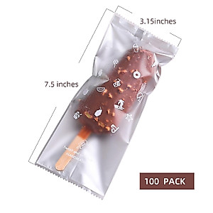 Popsicle Bags Ice Cream Bags 100 Pack -Clear Ice Pop Bags with Silver Bottom and Cool Words