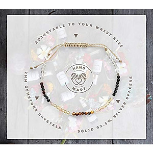 BALIPURA - Protection Aura Bracelet for Women - 2mm SMALL (TINY) BEADS Gemstones, Crystals, Black Tourmaline, Citrine, Quartz, 925 Solid Silver Beads - Spiritual Beaded Keep Bad Spirits Away