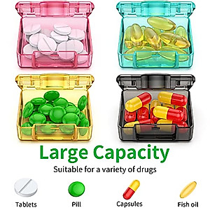 TecQach Small Pill Box 4 pcs,Cute Travel Pill Organizer Case Mini Tiny Clear Plastic Storage Containers Portable for Pocket Purse