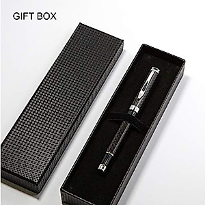 Executive Pen by Safedome - Elegant Roller Ball Pen with Carbon Fiber Barrel and Stainless Steel Accents, Refillable Pen, Professional and Fancy Luxury Pens for Journaling - Black and Silver