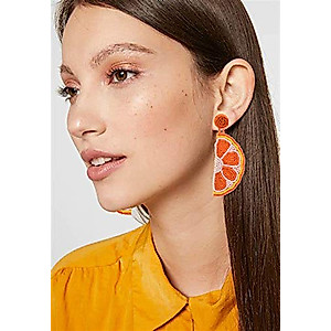 Statement Dangle Fruit Earrings - Fashion Cute Pineapple Orange Watermelon Cherry Beaded Fruit Earrings for Women Jewelry (Orange 2)