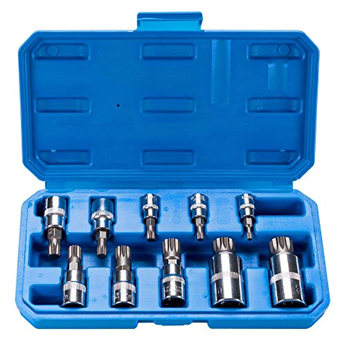 Qnkaa XZN Triple Square Spline Bit Socket Set 10pcs Silver M4 - M18, Premium S2 Alloy Steel, 1/4” 3/8” 1/2” Drive