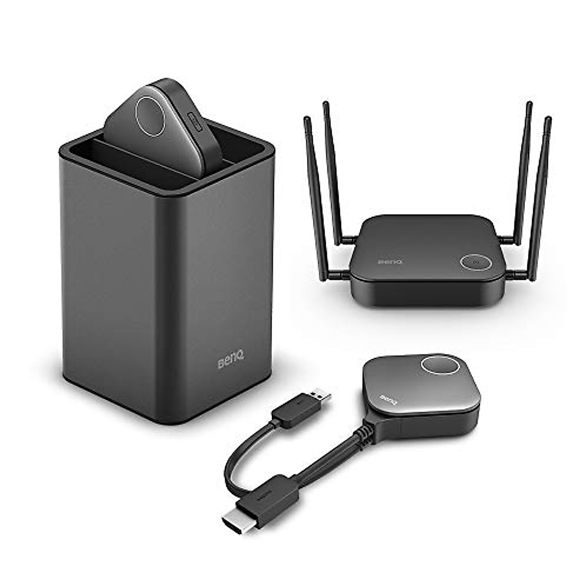 BenQ InstaShow S Wireless Screen Mirroring System,WDC20, 4-way Split-Screen, IFP Touch Back, 128-bit Encryption, includes 2 HDMI Transmitters & Holder, No App Needed, Supports Miracast and Airplay