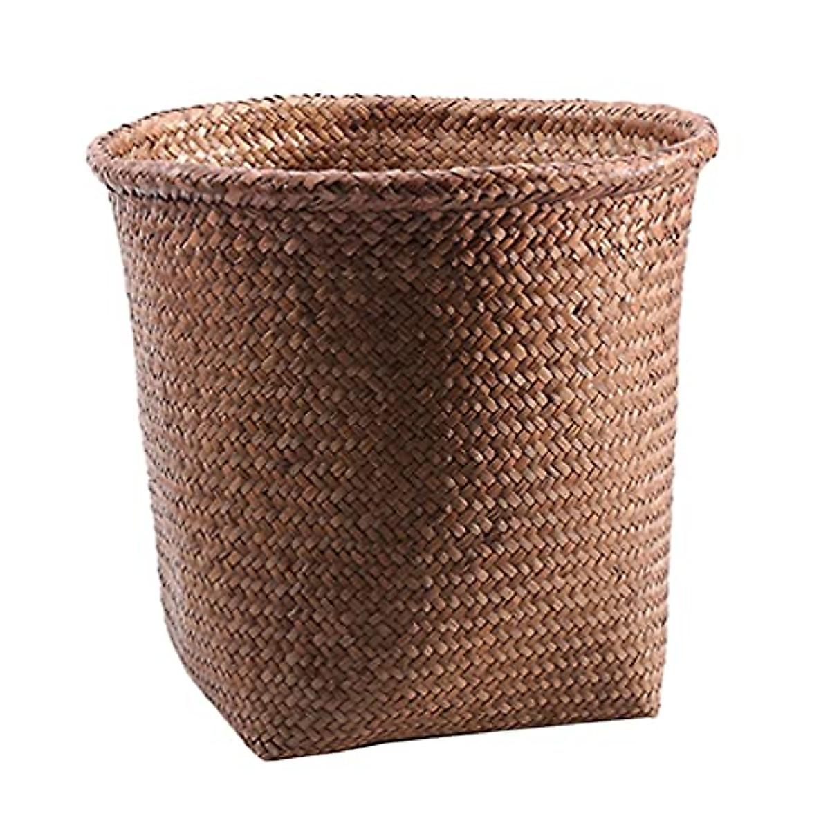 YARNOW Straw Woven Wastebasket Round Wicker Garbage Container Bin Dried Flower Bucket Rattan Waste Basket for Bathrooms Kitchens Home Offices