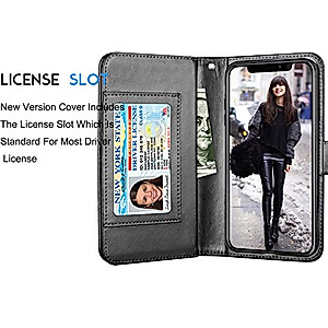 Tekcoo Wallet Case for iPhone 11 Pro Max (6.5 inch) 2019 Luxury ID Cash Credit Card Slots Holder Carrying Pouch Folio Flip PU Leather Cover [Detachable Magnetic Hard Case] Lanyard - Black