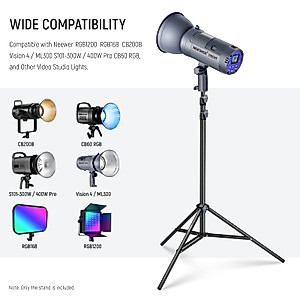 NEEWER Photography Light Stand 2.85-6.6ft/87-200cm, Spring Loaded Aluminum Tripod Stand with ø28mm Thicker Tube Diameter for Ring Light/LED Light/Strobe Flash/Softbox, Max Load 22lbs, ST-200