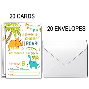 ukebobo 5th Birthday Party Invitations with Envelopes – Dinosaur Birthday Party Invitations, Dinosaur Party Decorations– 20 Cards With Envelopes（sjl-05）