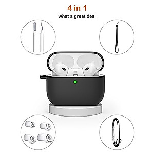 SUPFINE Compatible with Airpods Pro 2nd Generation Case, Airpod Pro Case Cover 2022/2019 with Cleaner kit&Replacement Eartips, Soft Silicone Airpods Pro Case with Keychain and Lanyard (Black)