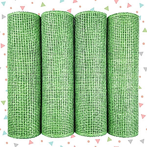 4 Rolls Poly Burlap Mesh 10 inch, Poly Burlap Deco mesh Rolls Green for Christmas Decoration, Wreath Making,DIY Party Wrapping Craft