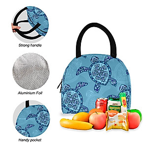 FOLIOSA Kid's Backpack Lunch Bag Set Art Teal Sea Turtle Print， Large Capacity Insulated Scratch-Resistant Backpack with Lunch Kit for School Work Suits for 6+ Years Teenager Boys Girls